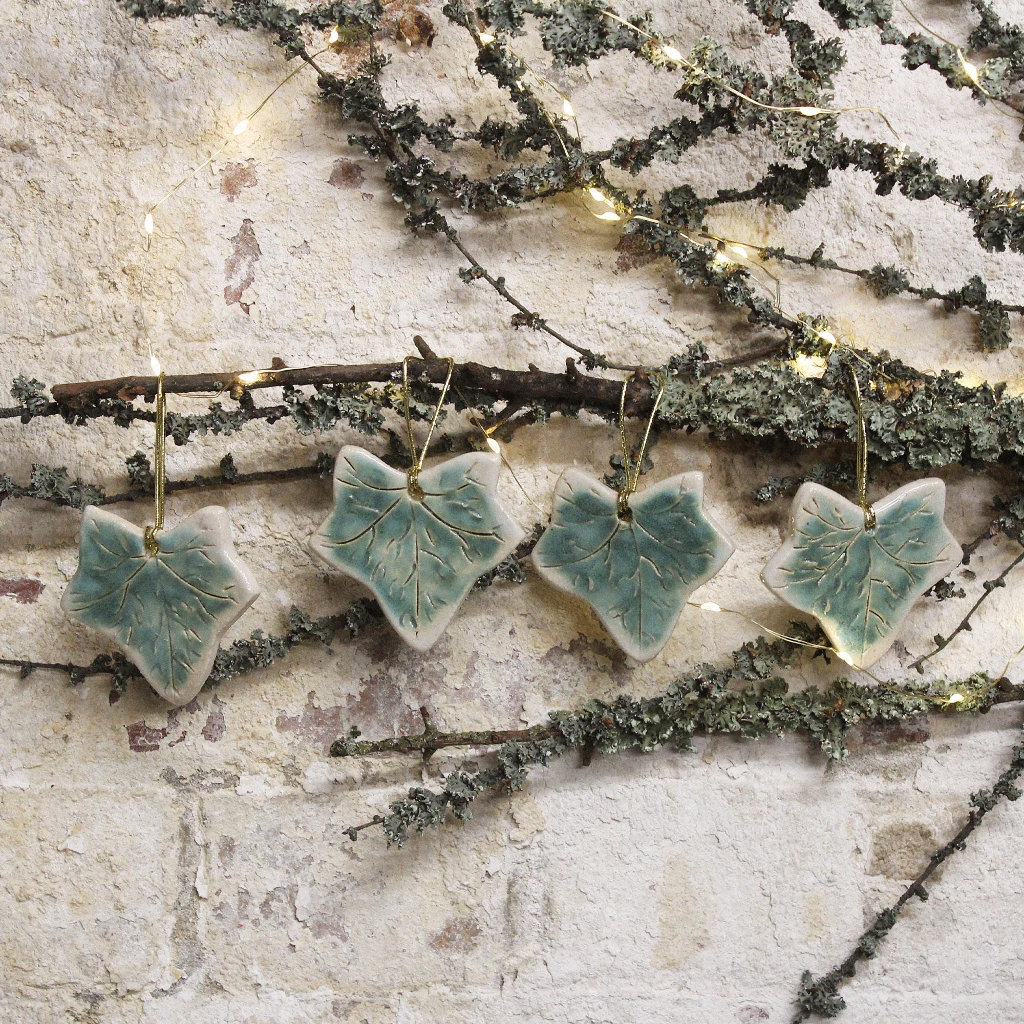 Green Ivy Leaf Handmade Ceramic Hanging Decoration | Rustic Pottery ...
