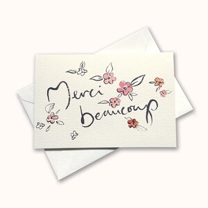 Merci Beaucoup Thank You Card: Floral Watercolor Blank Greeting - Etsy