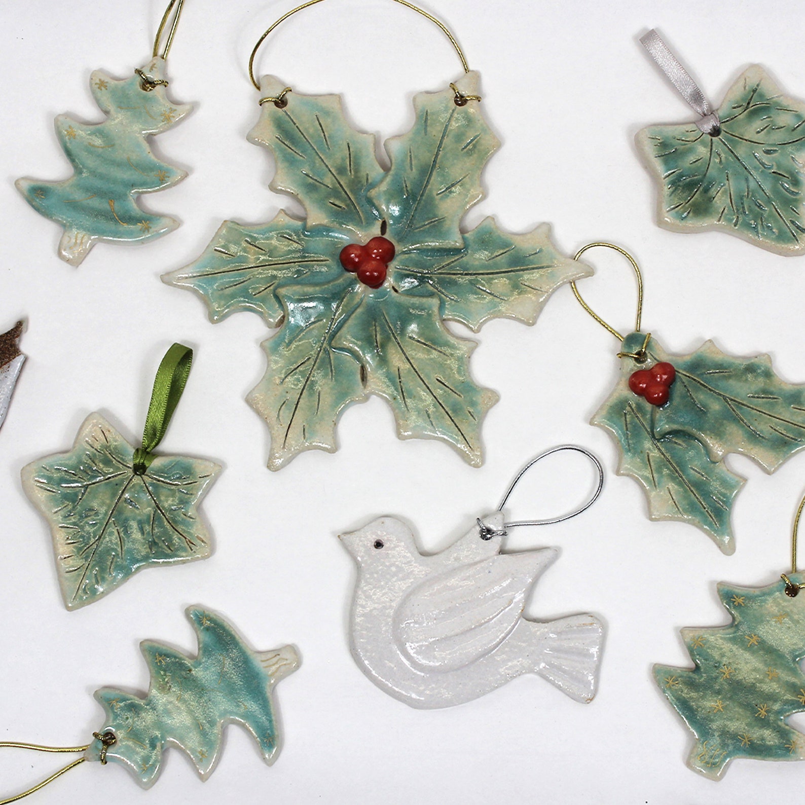 Green Ivy Leaf Handmade Ceramic Hanging Decoration | Rustic Pottery ...