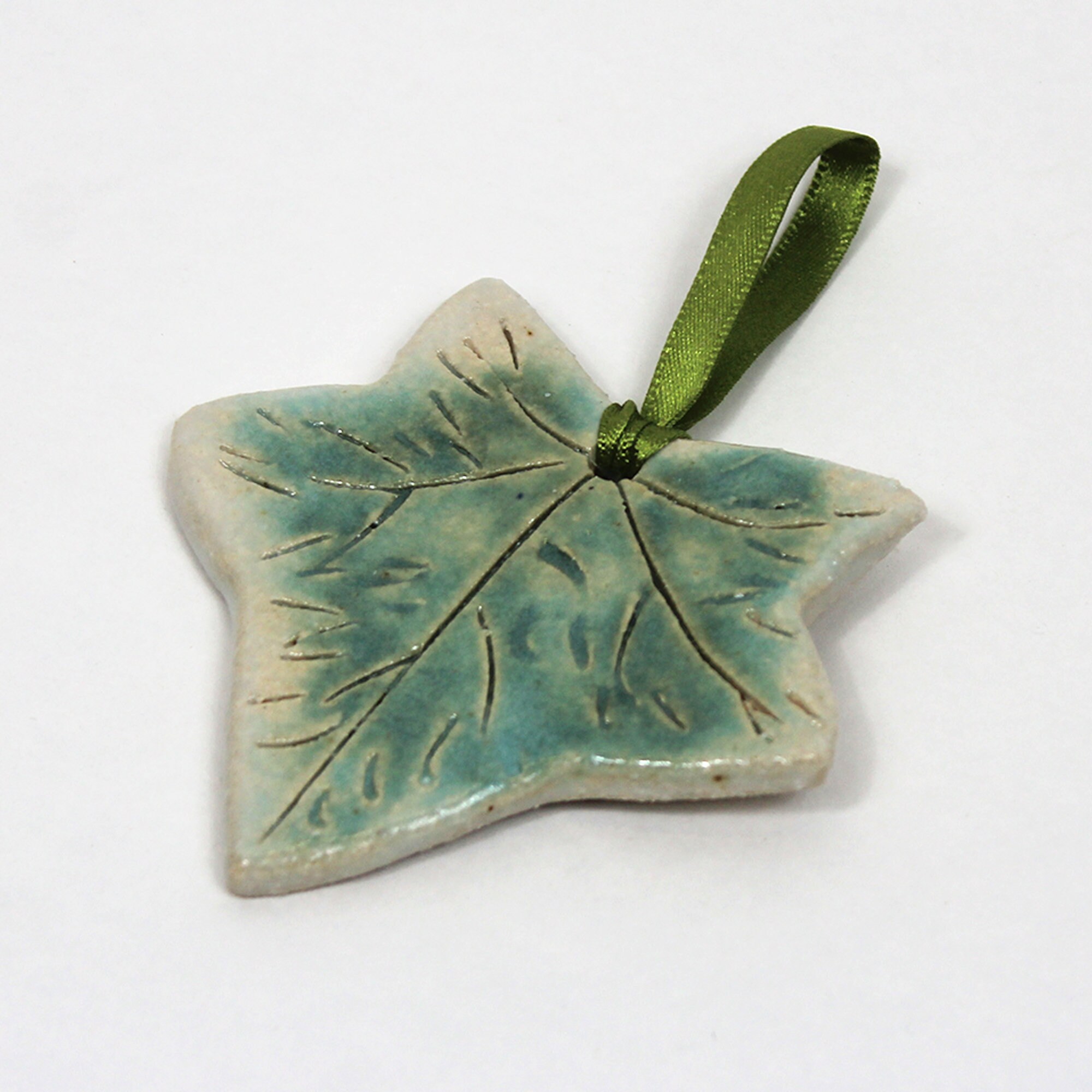 Green Ivy Leaf Handmade Ceramic Hanging Decoration | Rustic Pottery ...