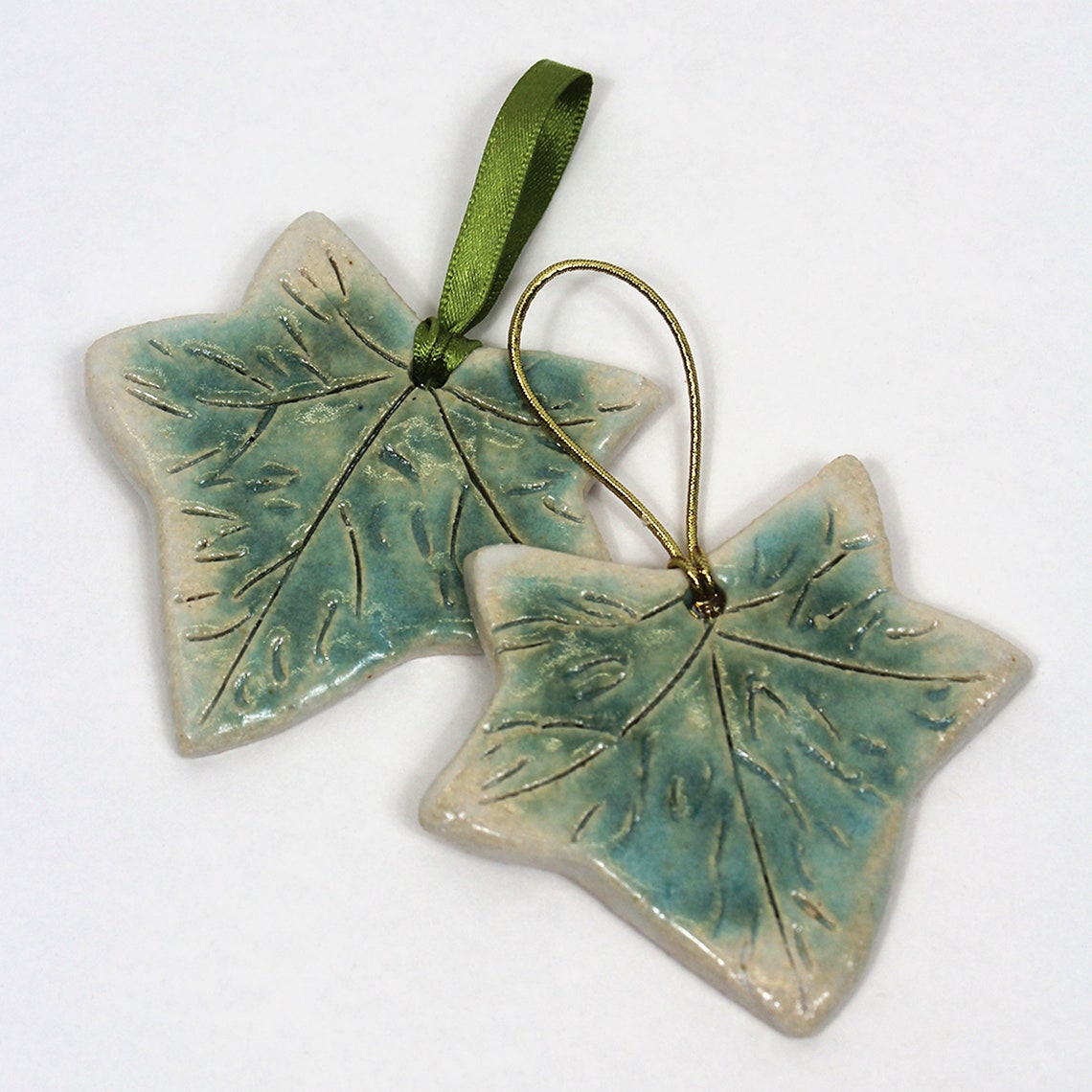 Green Ivy Leaf Handmade Ceramic Hanging Decoration | Rustic Pottery ...