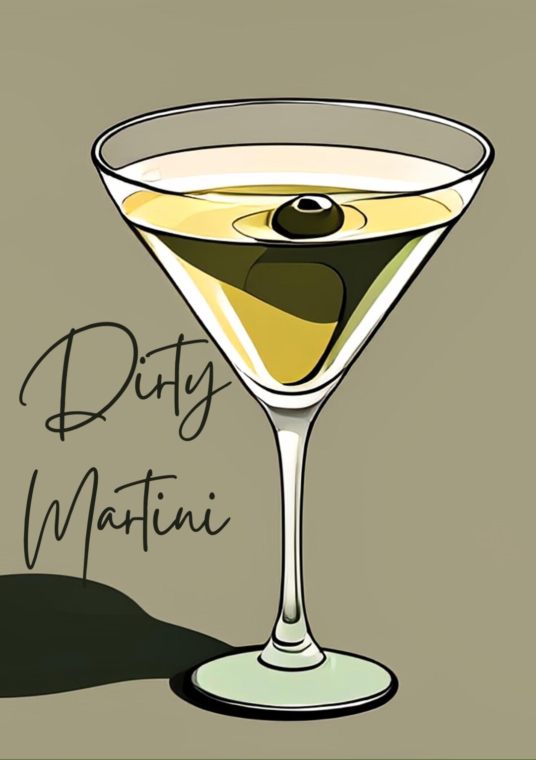 Dirty Martini DIGITAL DOWNLOAD - Printable Cocktail Art Poster, Modern ...