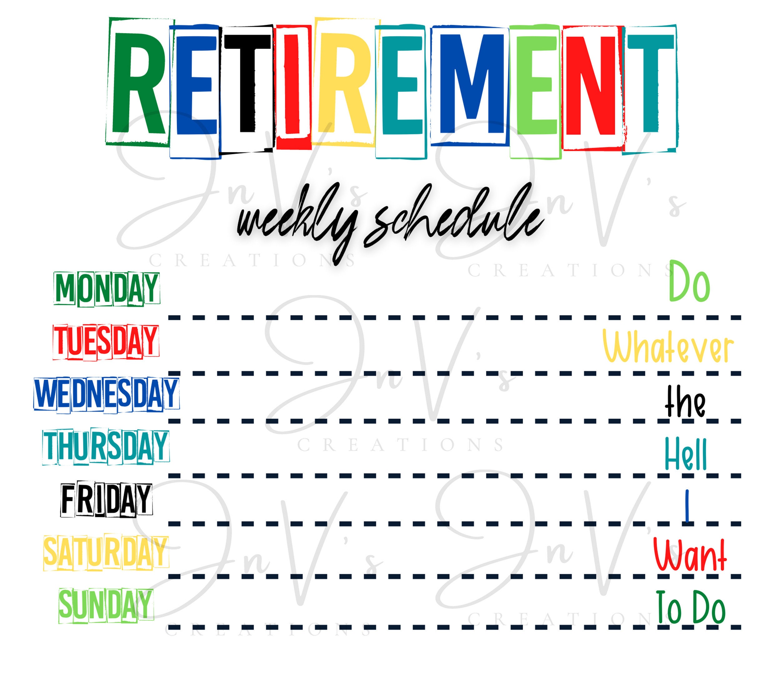 Retirement Weekly Schedule Tumbler, 20oz Skinny Tumbler, Gift for ...