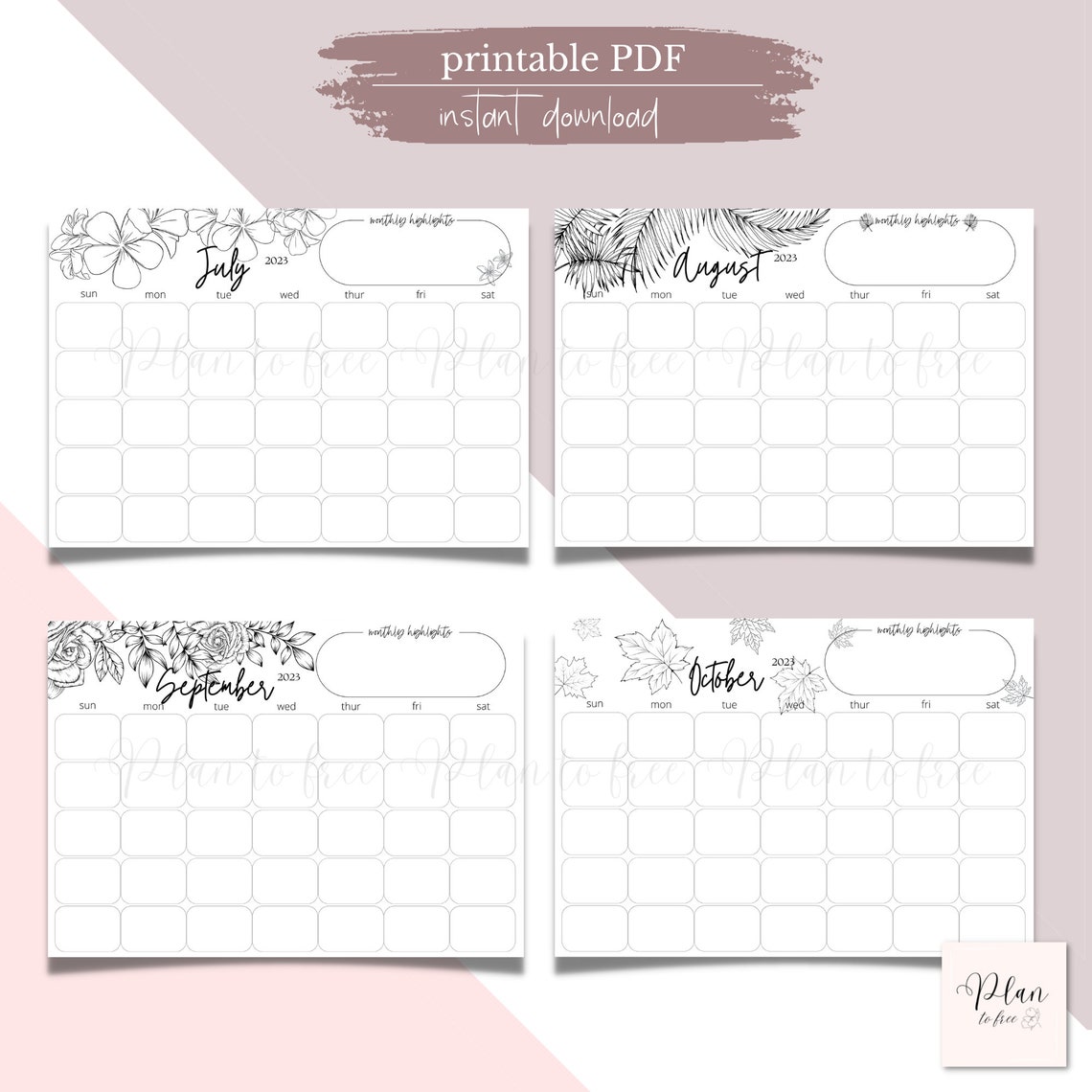2023 PRINTABLE CALENDAR 2023 Monthly Planner Floral Monthly - Etsy