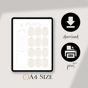 2025 PRINTABLE CALENDAR, Monthly Goal Planner, Minimalistic Digital ...