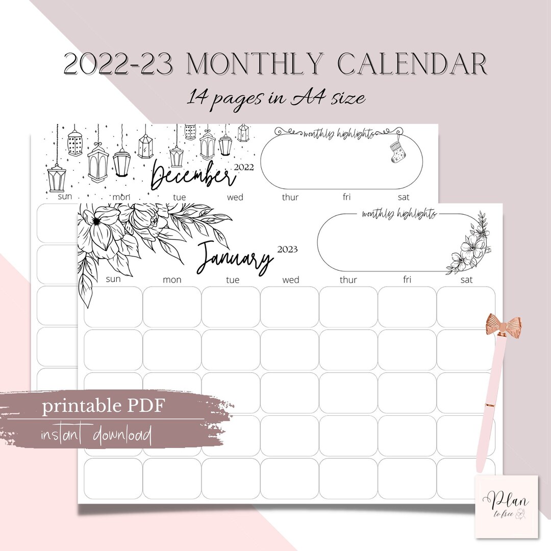 2023 PRINTABLE CALENDAR, 2023 Monthly Planner, Floral Monthly Calendar ...