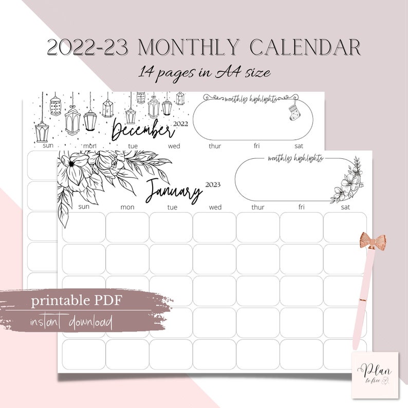 2023 PRINTABLE CALENDAR 2023 Monthly Planner Floral Monthly - Etsy