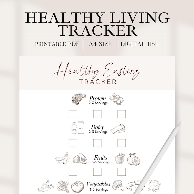 Printable Healthy Eating Tracker, Food Pyramid Tracker, Daily Nutrition ...