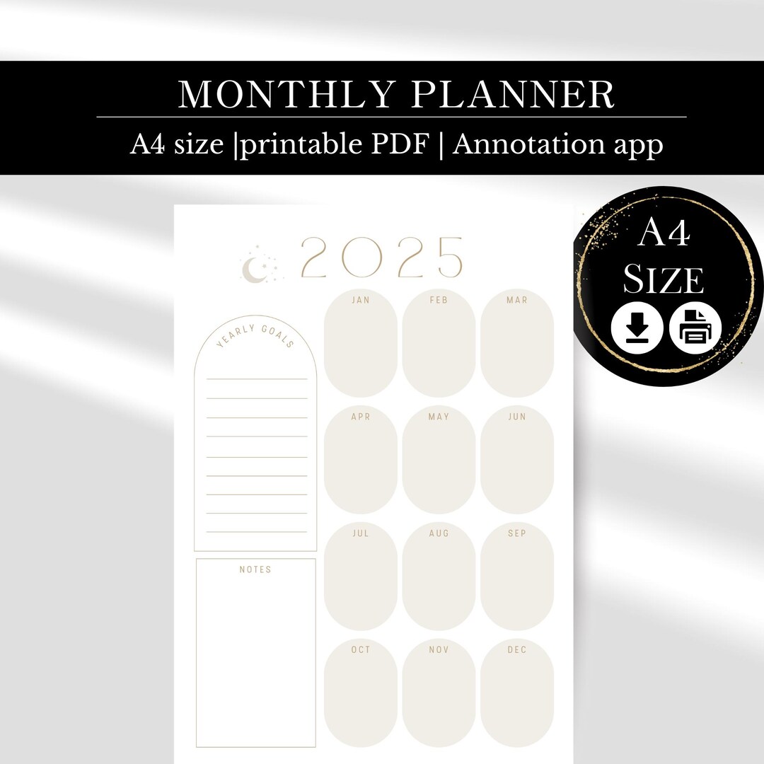2025 PRINTABLE CALENDAR, Monthly Goal Planner, Minimalistic Digital ...