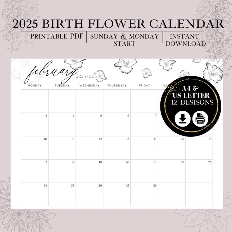 2025 Floral Calendar: Minimalist Landscape Planner (a4/letter PDF) - Etsy
