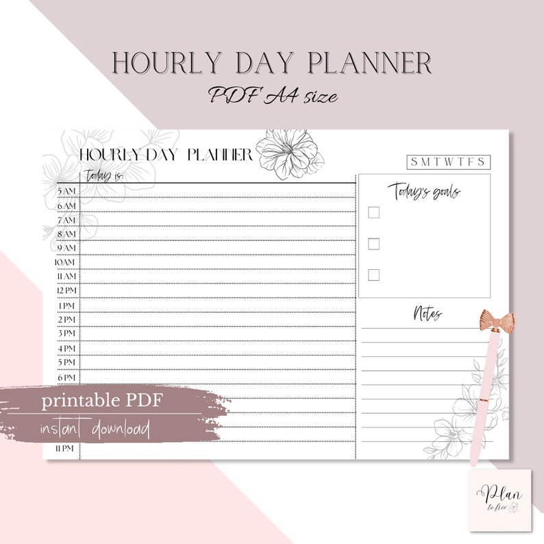 DAY PLANNER PRINTABLE, Hourly Daily Planner Printable, Hourly Day ...