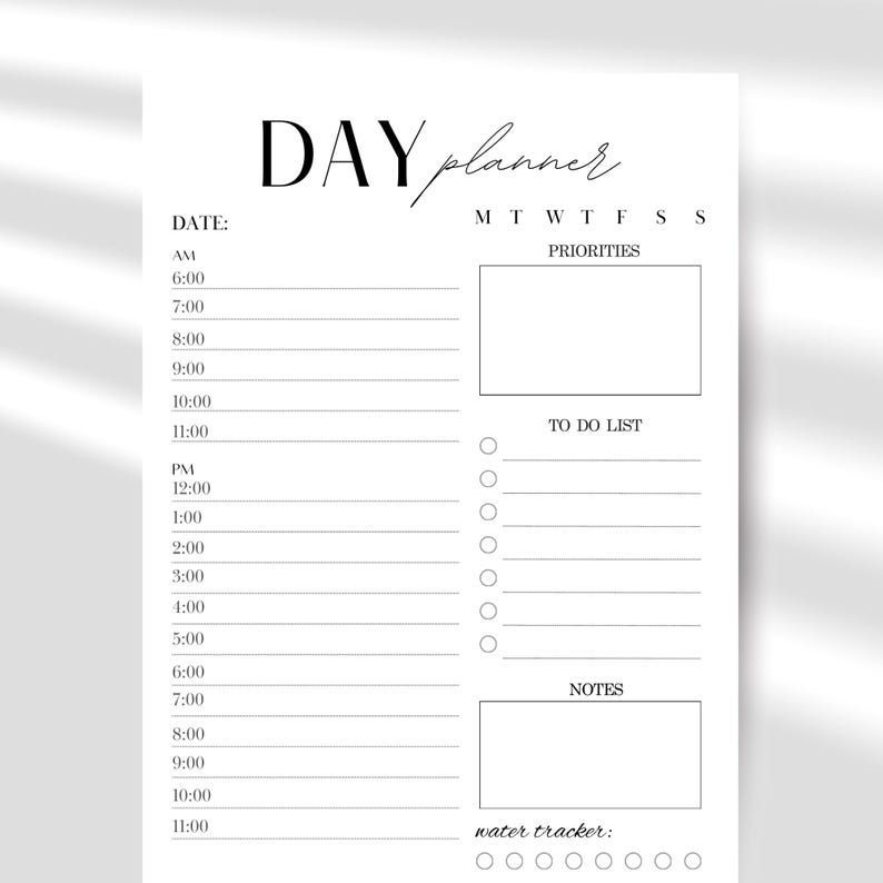 DAY PLANNER PRINTABLE, Simple Daily Planner Printable, Daily Schedule ...