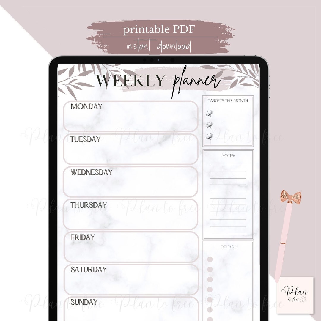 PRINTABLE WEEKLY PLANNER, Minimalist Weekly Schedule, Printable Weekly ...