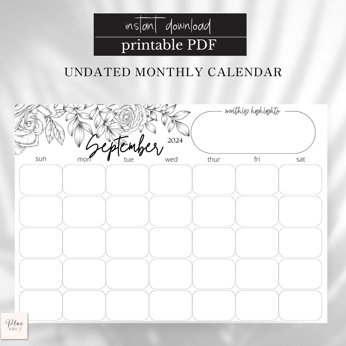 Floral Undated Monthly Planner: Printable Calendar Template (PDF A4 ...