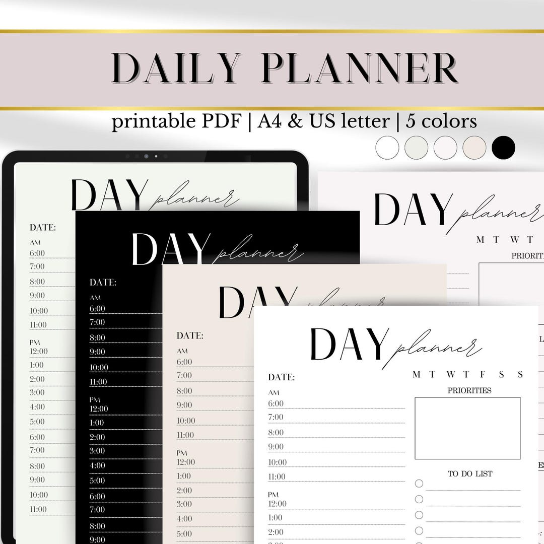 DAY PLANNER PRINTABLE, Simple Daily Planner Printable, Daily Schedule ...