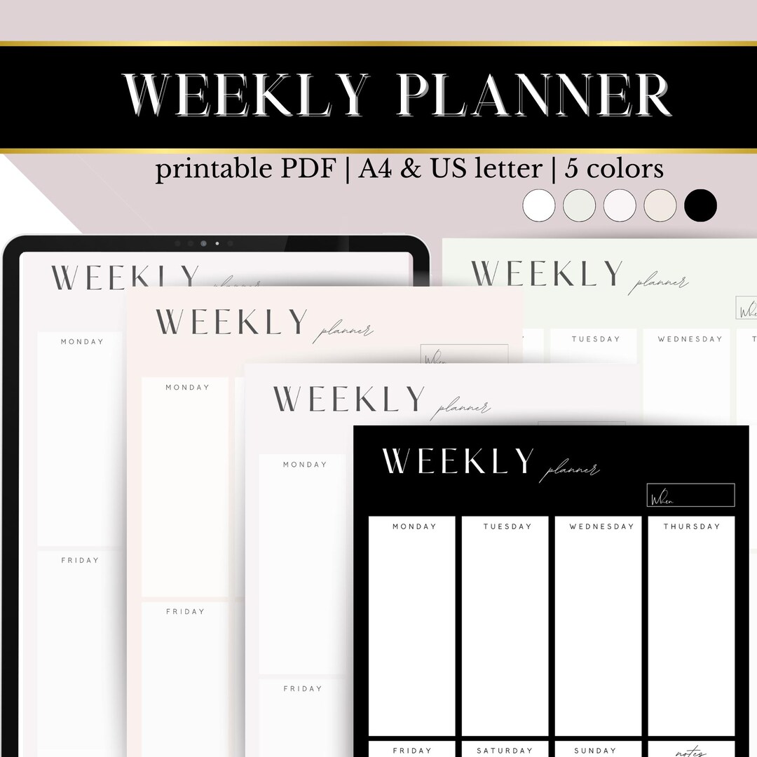 Minimalist Weekly Planner Printable: Vertical Undated A4 (digital ...
