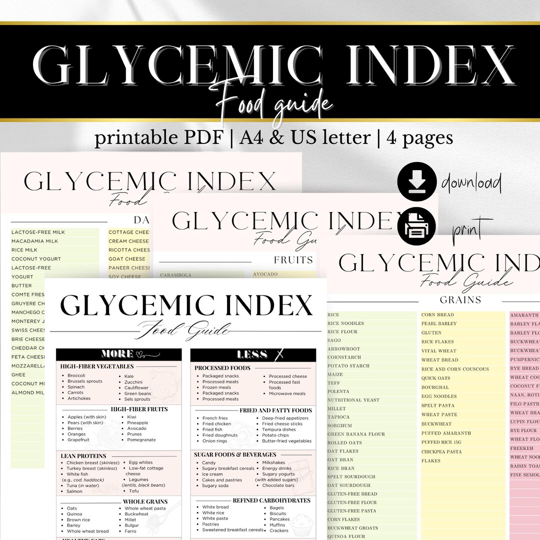 Glycemic Index Chart Diabetic Food List, GI List Low Carb or Sugar ...