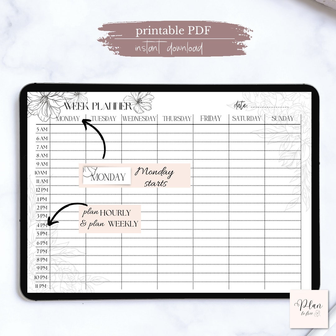 HOURLY Weekly Schedule Landscape, Weekly Planner Printable, Week at a ...