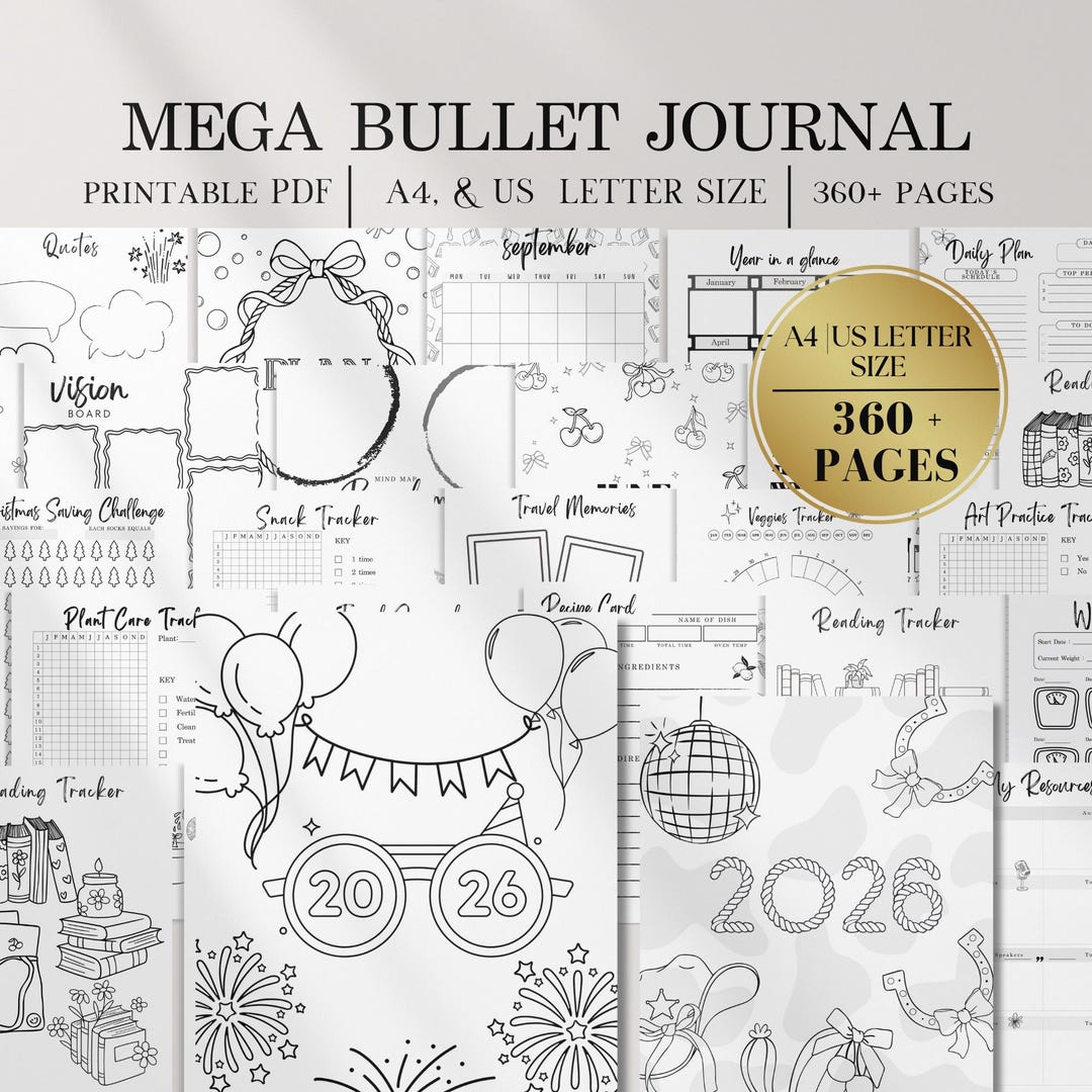 2026 Mega Bullet Planner Journal Pages: Printable Premade Bujo Monthly ...