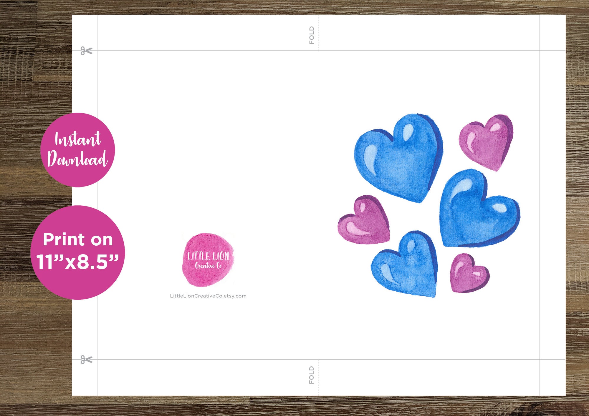 Printable Card With Hearts, Heart Emoji Card, Printable Greeting Card ...