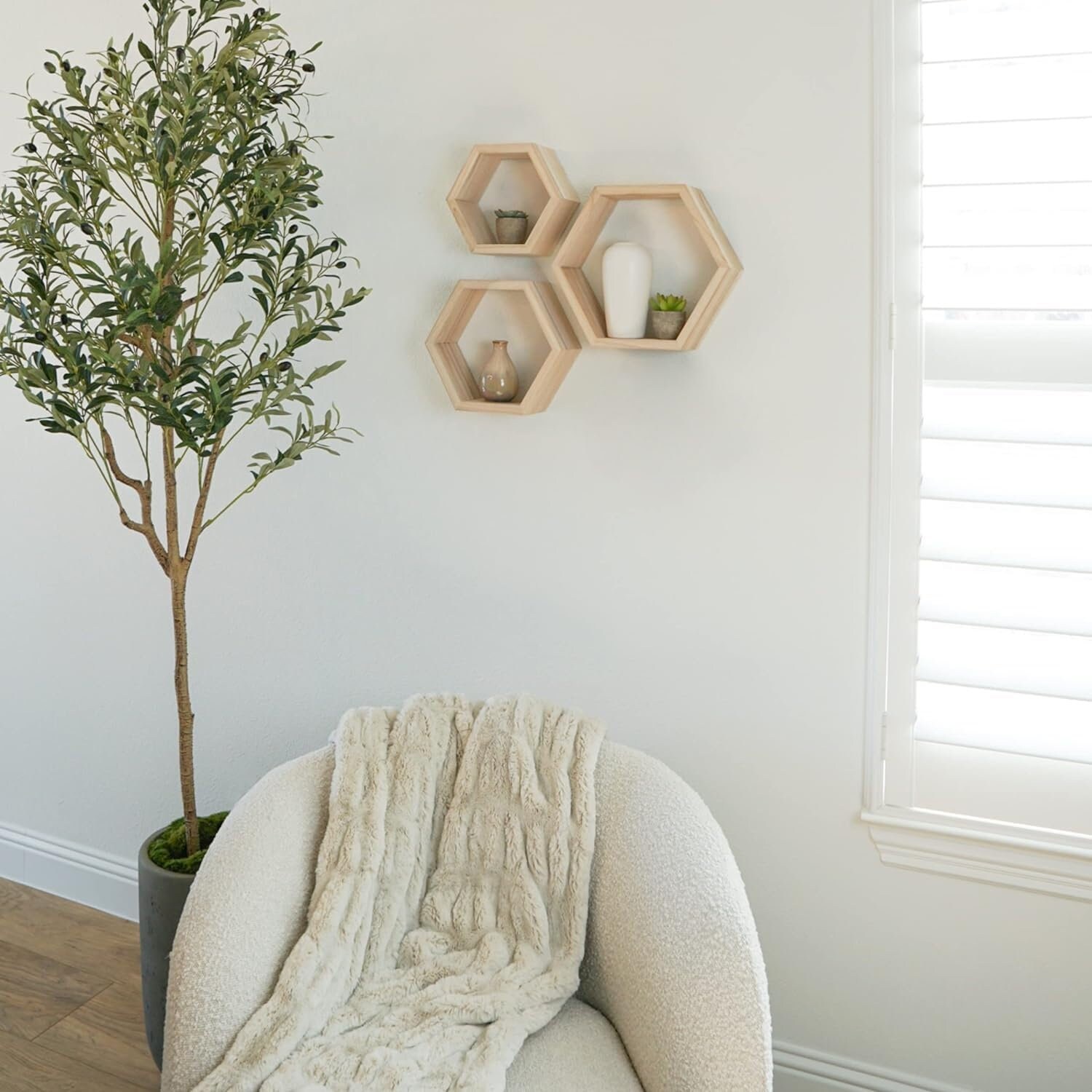 Hexagon Floating Shelves,honeycomb Shelf,wall Mounted Rustic Wood ...