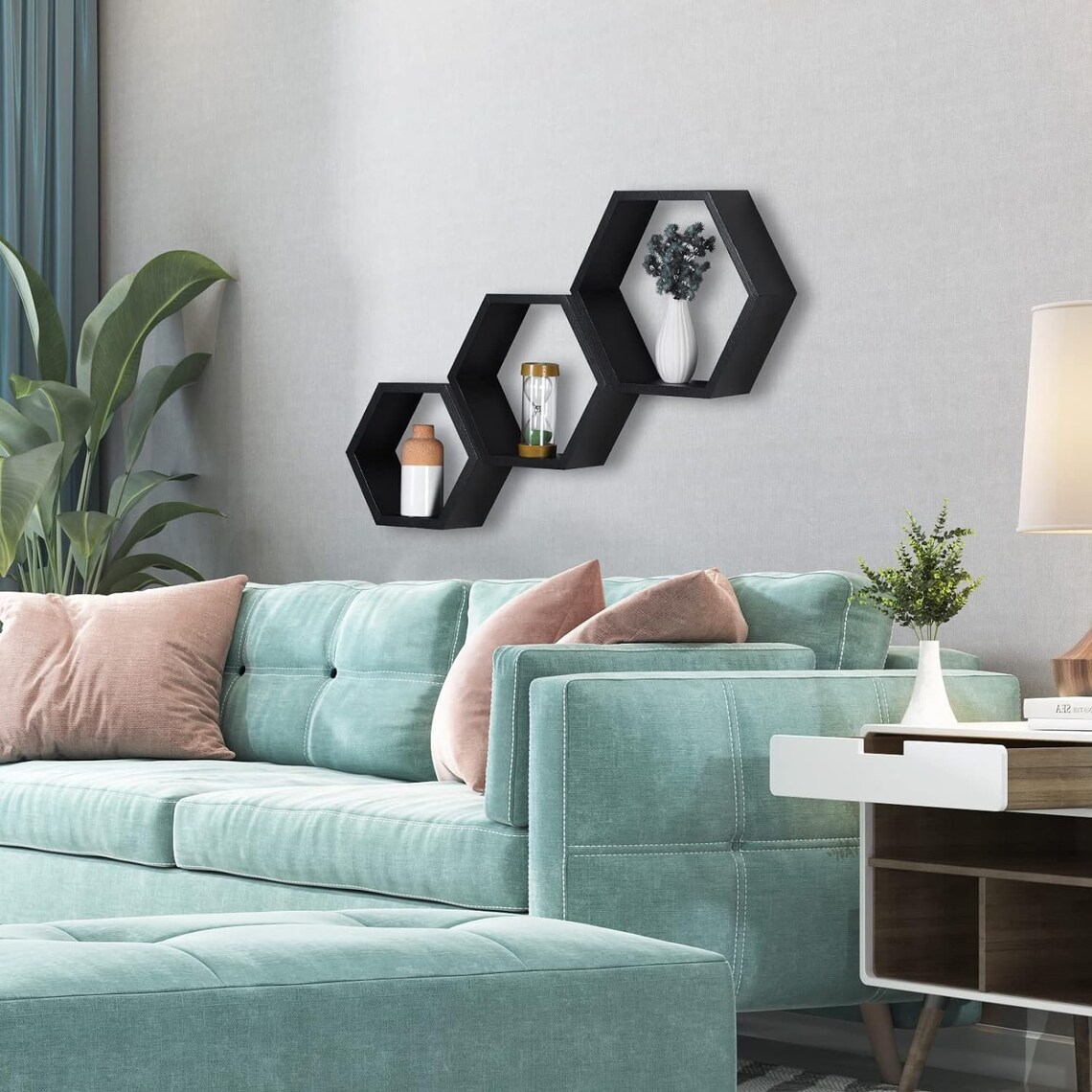 Hexagon Floating Shelves,honeycomb Shelf,wall Mounted Rustic Wood ...