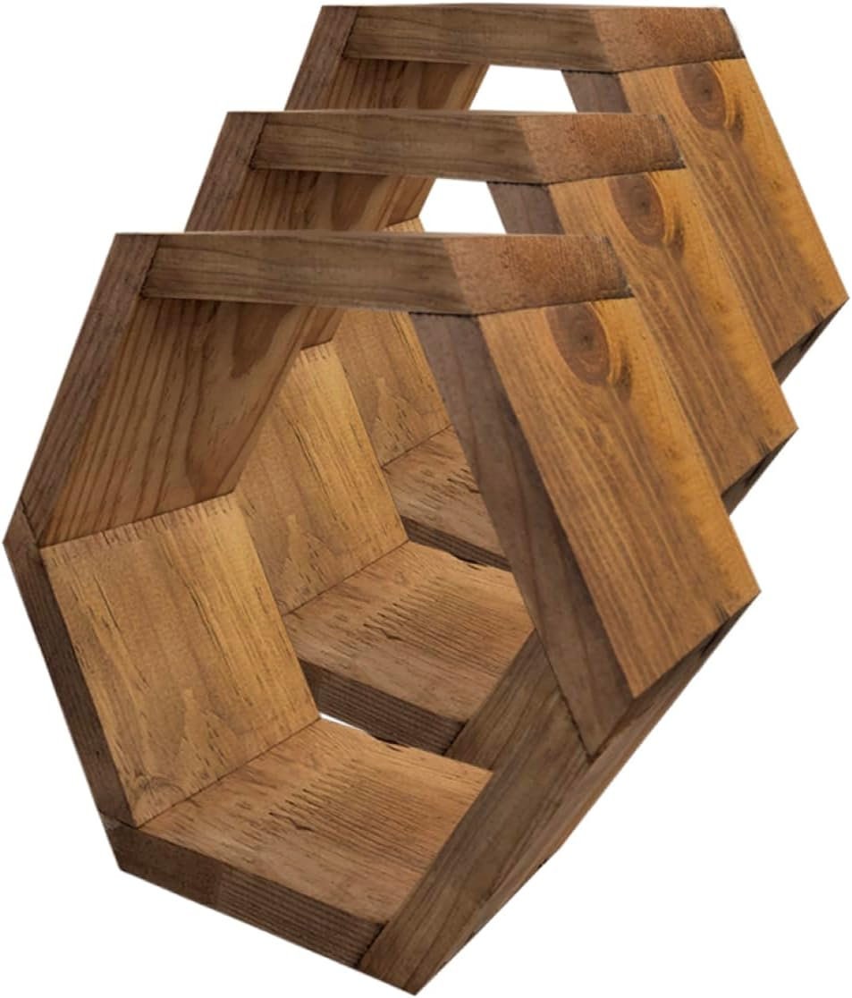 Hexagon Floating Shelves,honeycomb Shelf,wall Mounted Rustic Wood ...