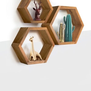 Hexagon Floating Shelves,honeycomb Shelf,wall Mounted Rustic Wood ...