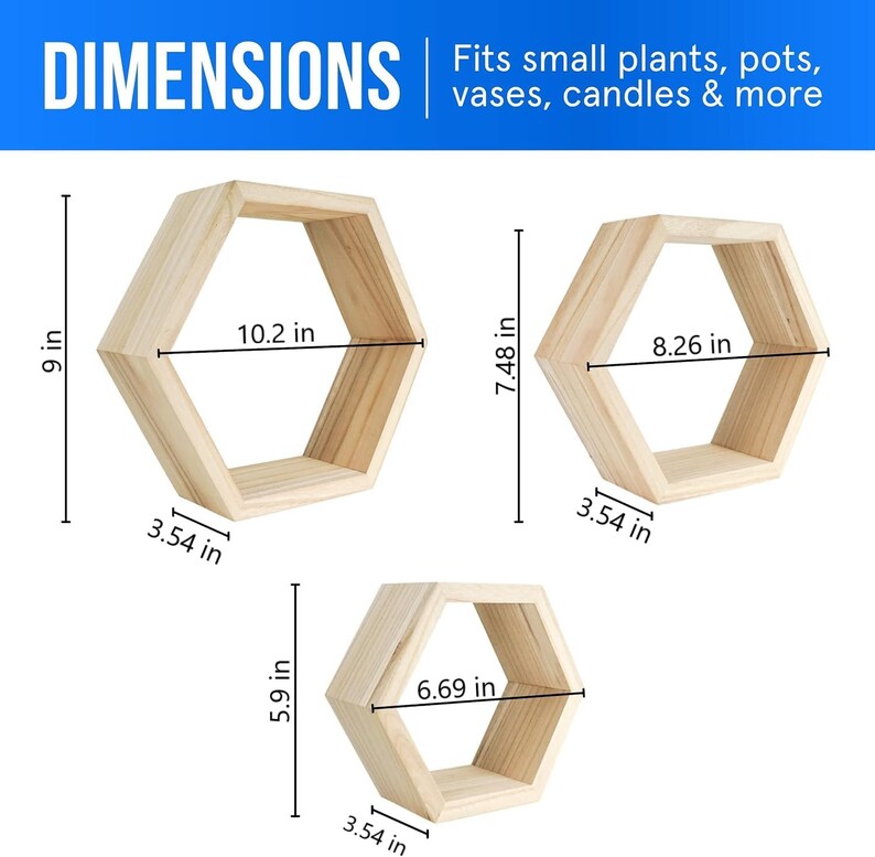 Hexagon Floating Shelves,honeycomb Shelf,wall Mounted Rustic Wood ...