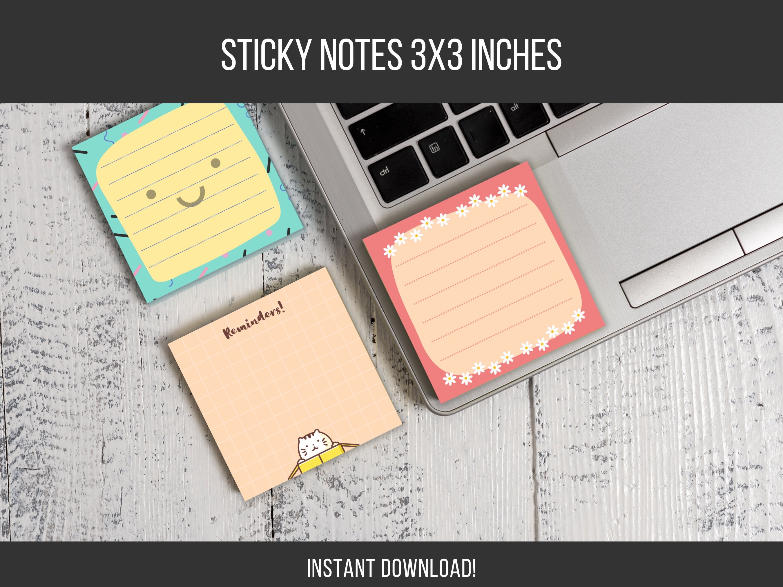 Printable Sticky Notes Cute Sticky Notes 3x3 Inch Sticky - Etsy