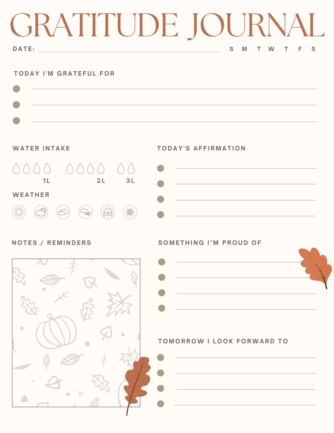Digital Gratitude Journal, Simple Journal, Autumn Journal, PDF ...