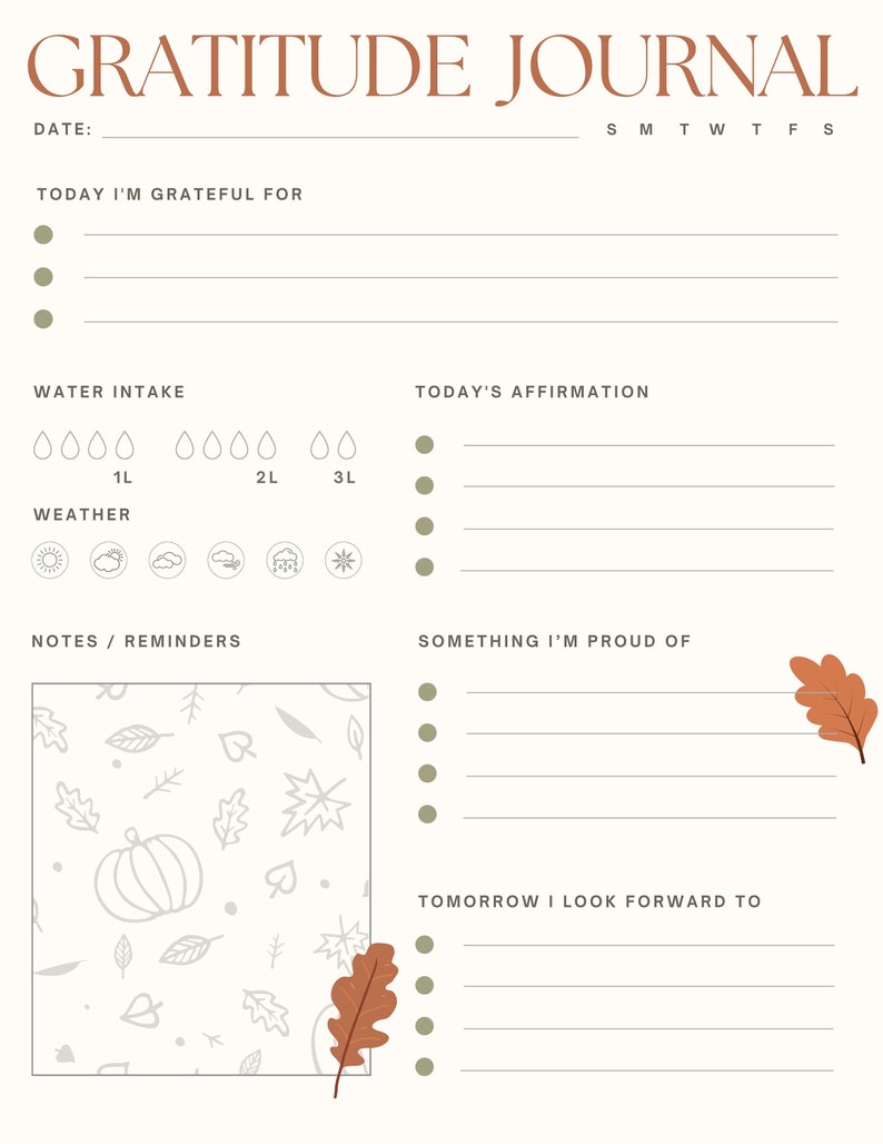 Digital Gratitude Journal, Simple Journal, Autumn Journal, PDF ...