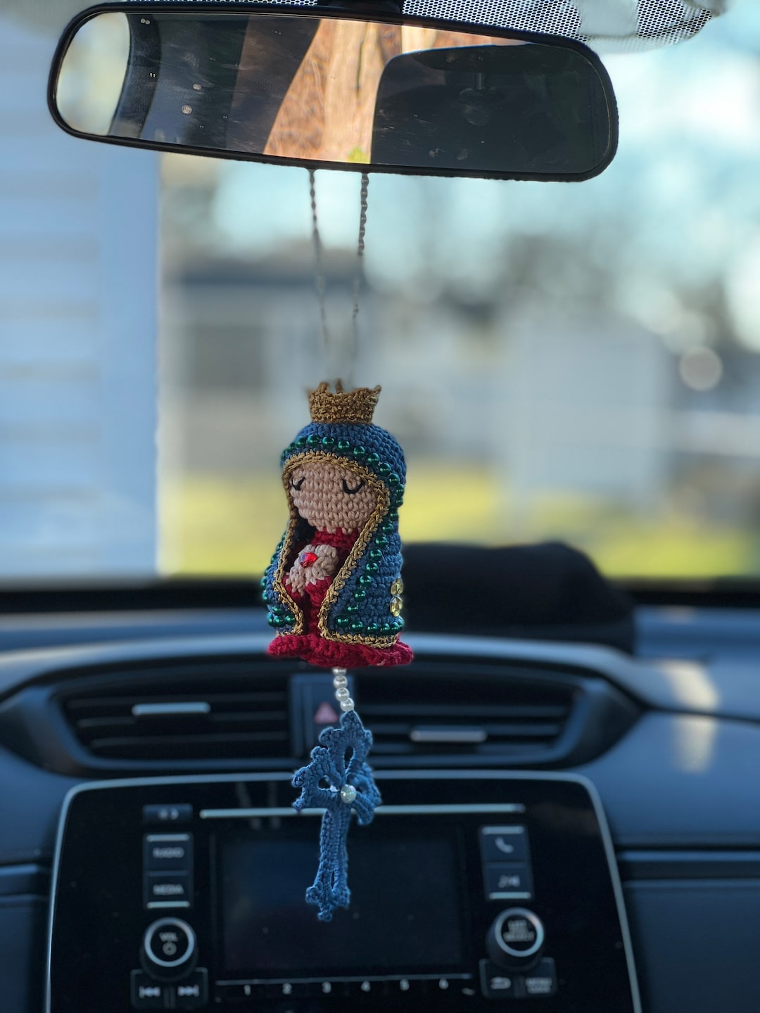 Crochet Virgin Mary Car Charm, Rearview Mirror Ornament, Religious Gift ...