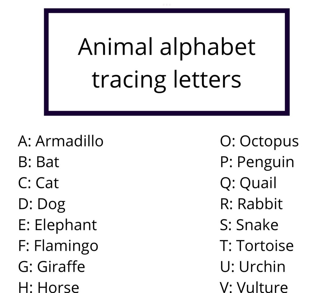 Animal Alphabet Tracing Letters - Etsy