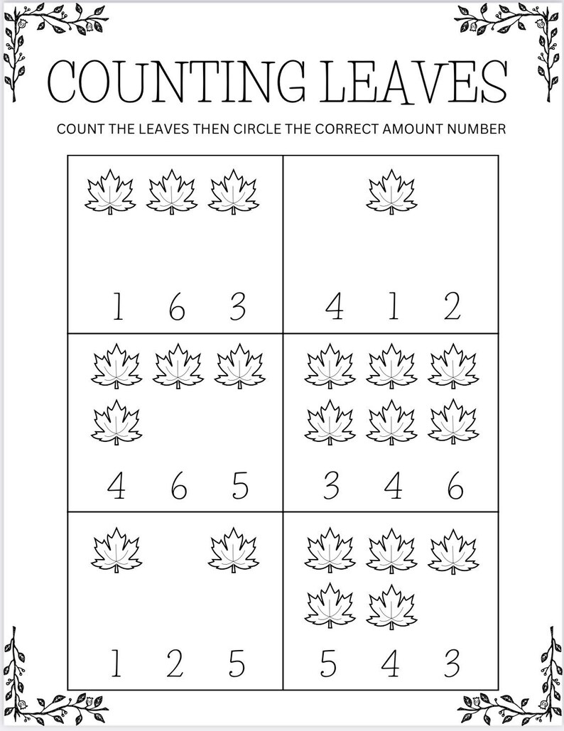 Fall Counting Worksheets - Etsy