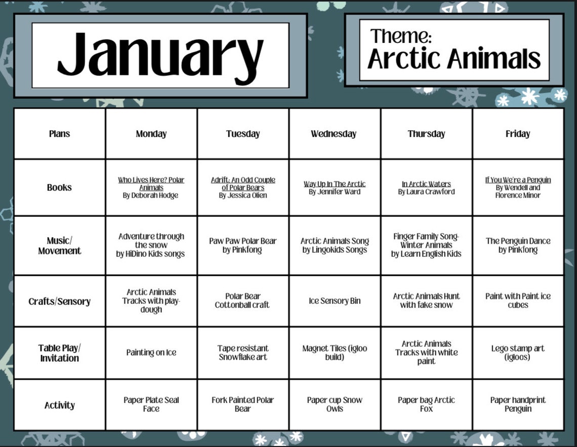 COMPLETED Weekly Curriculum Plan for January - Etsy Canada