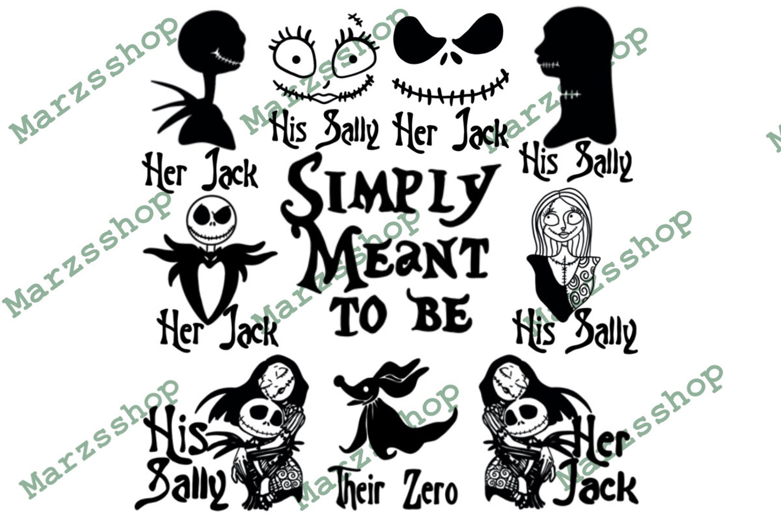 10 Piece SVG and PNG Bundle Jack and Sally, Jack Svg, Sally Svg, Zero ...