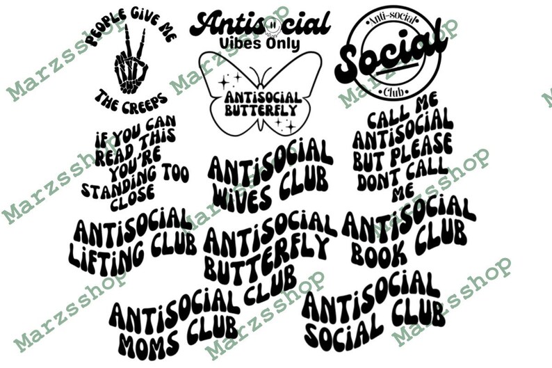 12 Piece SVG and PNG Bundle Antisocial, Antisocial Social Club SVG ...