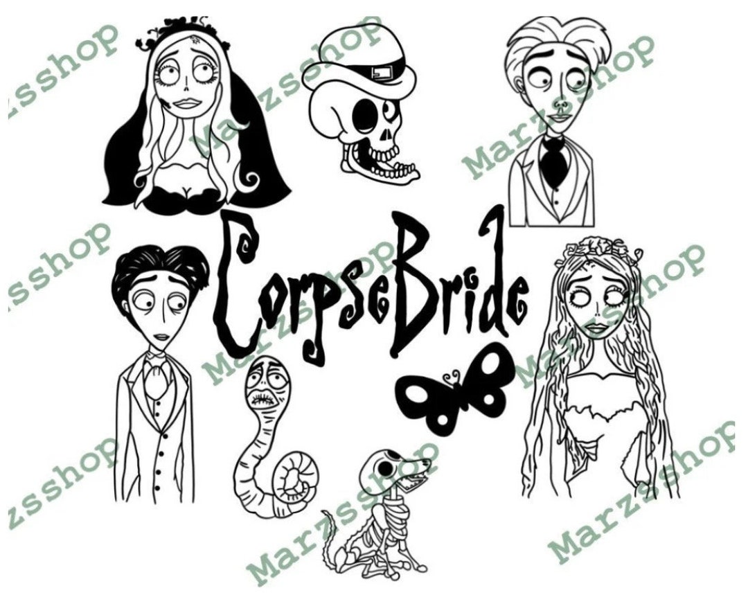 9 Piece SVG and PNG Bundle Corpse Bride, Emily Svg, Victor Svg ...