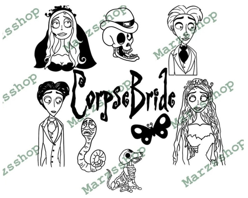 9 Piece SVG and PNG Bundle Corpse Bride, Emily Svg, Victor Svg ...