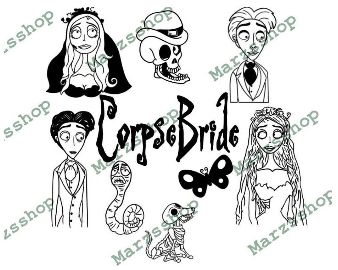 9 Piece SVG and PNG Bundle Corpse Bride, Emily Svg, Victor Svg, Bonejangles Svg, Scraps Svg ...