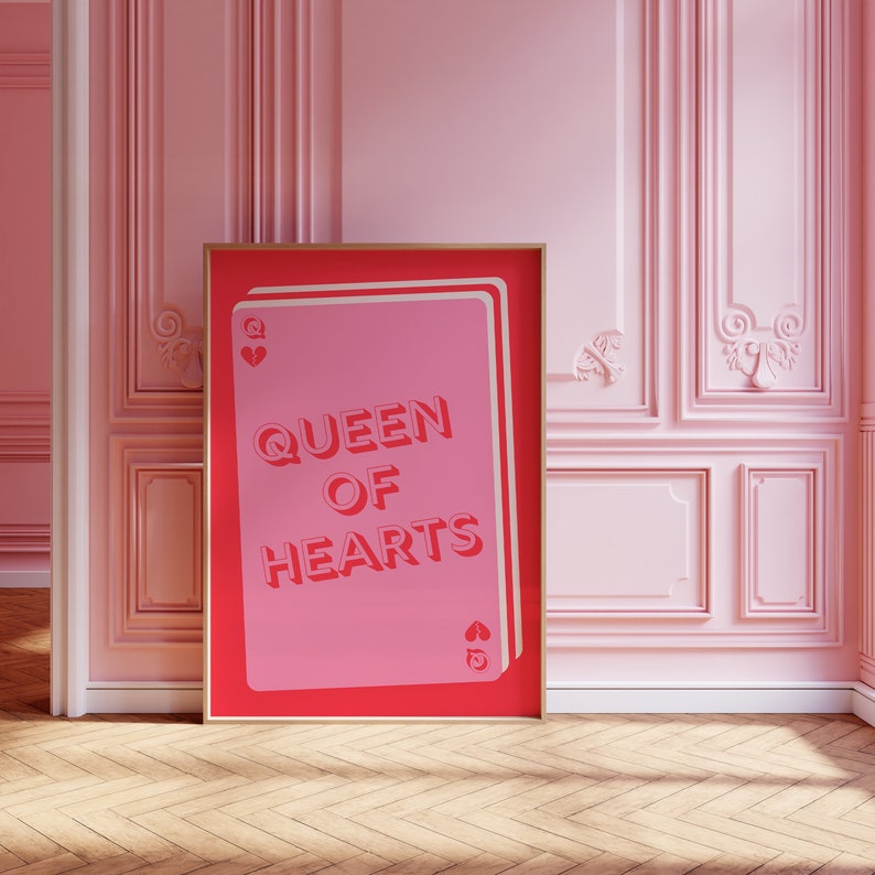 Queen Card Print, Queen of Hearts Poster, Trendy Maximalist Art, Home ...