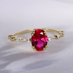 Ruby Ring, Oval Ruby Princess Diana Ring, Red Elongated Oval Engagement Ring, 8x6 Mm Flawless ...