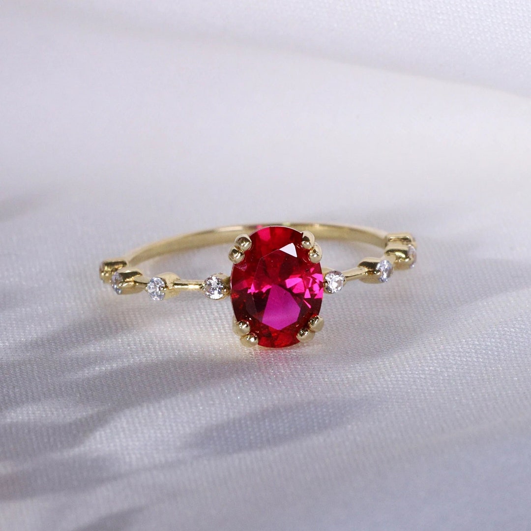Ruby Ring, Oval Ruby Princess Diana Ring, Red Elongated Oval Engagement ...