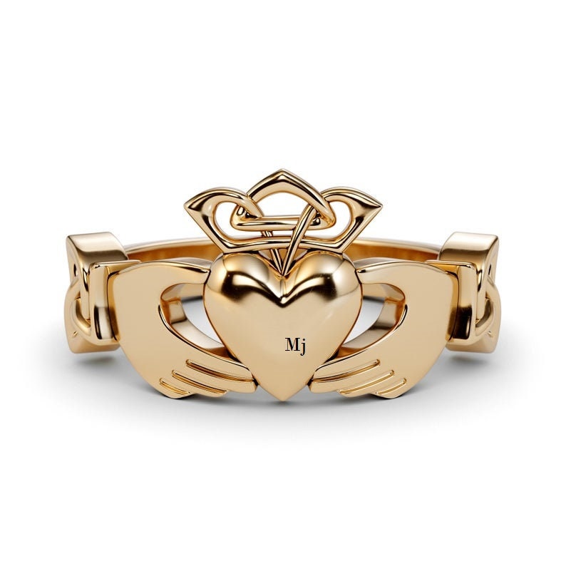 Minimalist Solid Gold Claddagh Ring, Engagement Ring, Promise Ring ...