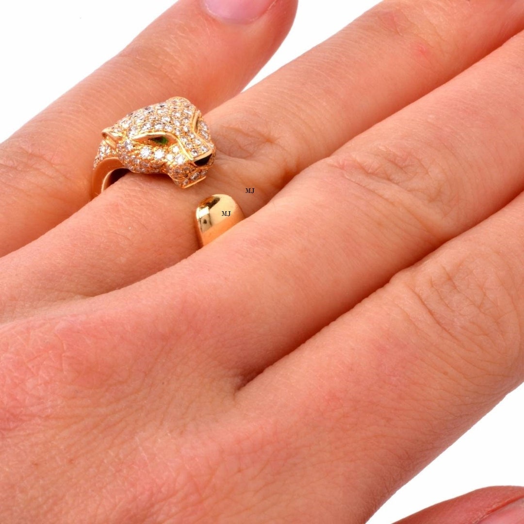 Panther Diamond Ring, Panther Ring for Women, Micro Pave Set Emerald ...