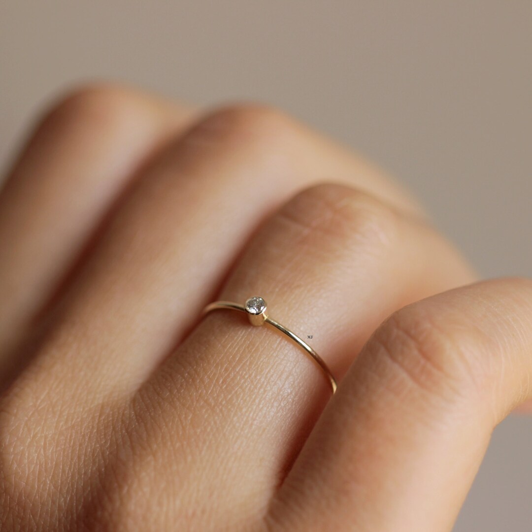 14K Rose Gold Tiny Diamond Ring, Diamond Ring, Dainty Ring, Small ...