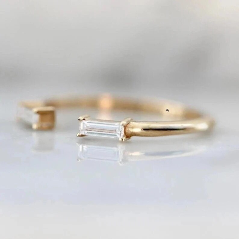 14k Gold Baguette Open Cut Wedding Ring for Women Delicate - Etsy