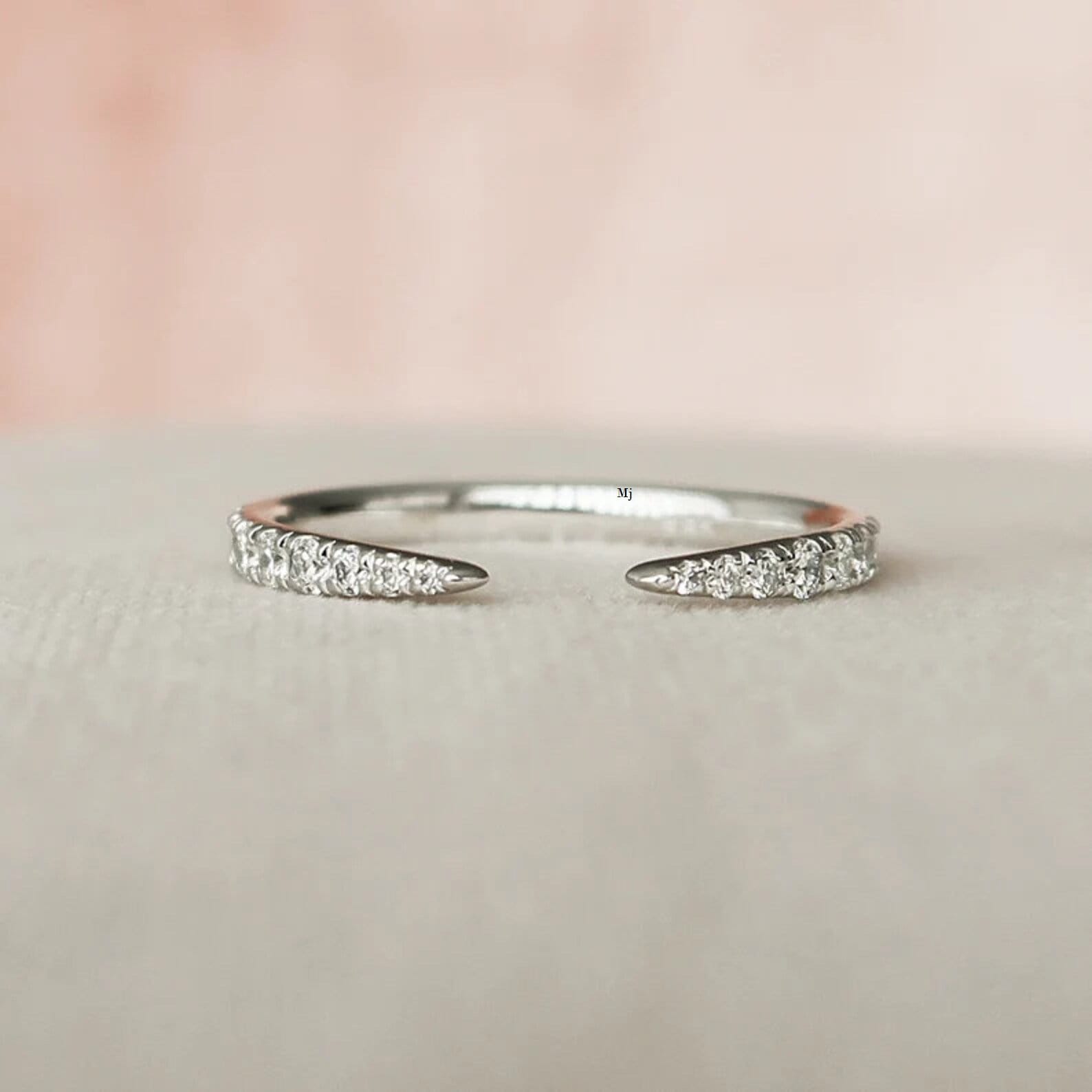 Diamond Open Gap Wedding Band in 14k Solid White Gold Women - Etsy