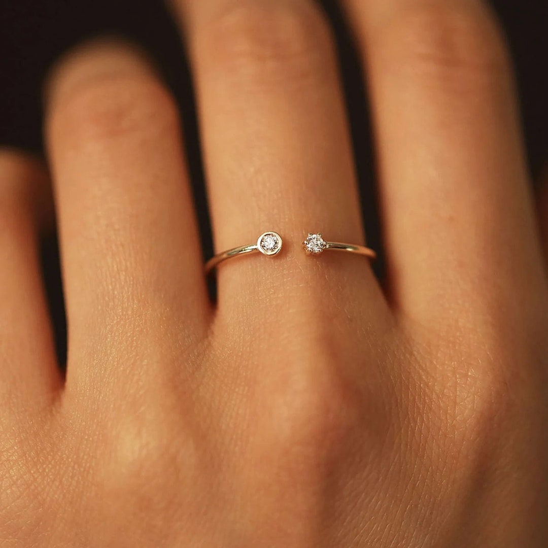 Sterling Silver Simulated Diamond Cuff Ring: Open Dual Band - Etsy